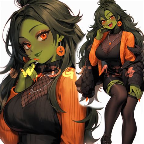 Busty Orange Sweater Orc Ai Adopt 6 Closed By Widgy Ai On Deviantart