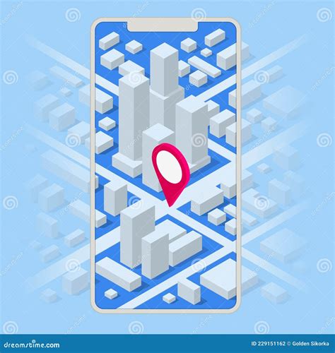Isometric Location Track App On Touchscreen Smartphone Street Map With Gps Navigation City