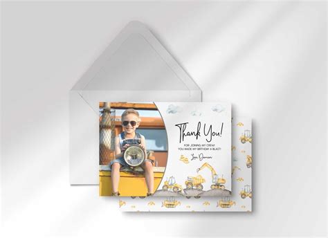 Editable Construction Birthday Thank You Card Truck Thank Etsy