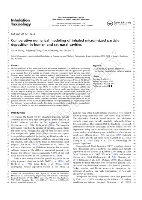 Pdf Comparative Numerical Modeling Of Inhaled Micron Sized Particle Deposition In Human And