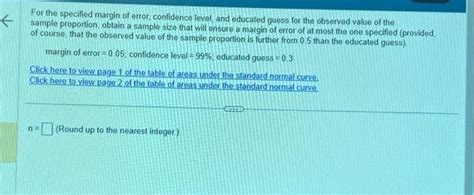 Solved For The Specified Margin Of Error Confidence Level