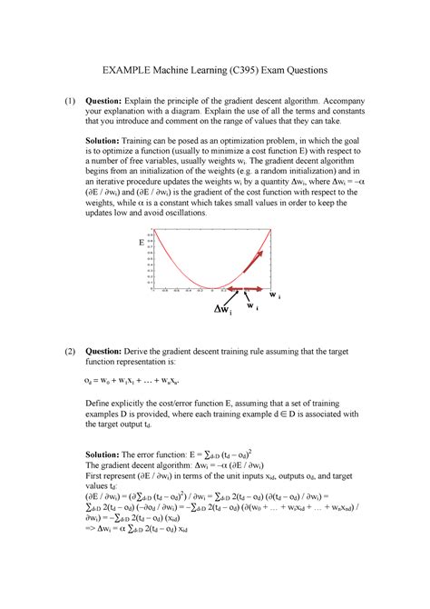 Example Machine Learning Exam Questions Example Machine Learning C395 Exam Questions 1