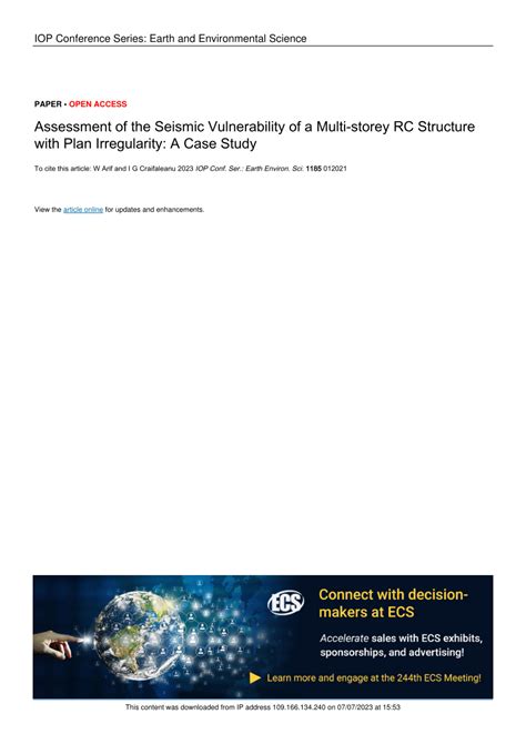 PDF Assessment Of The Seismic Vulnerability Of A Multi Storey RC