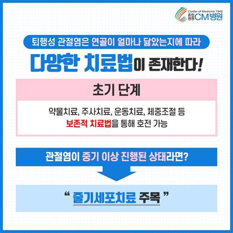 Cm병원 무릎 관절염의 줄기세포 치료법 카티스템이란 퇴행성 관절염은 다양한 치료법이