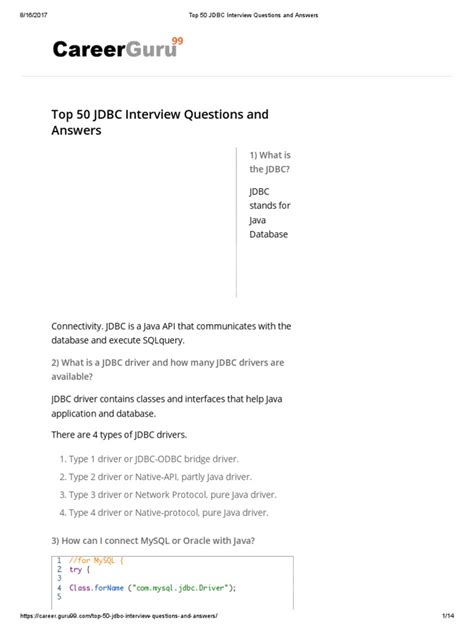 top 50 jdbc interview questions and answers pdf information