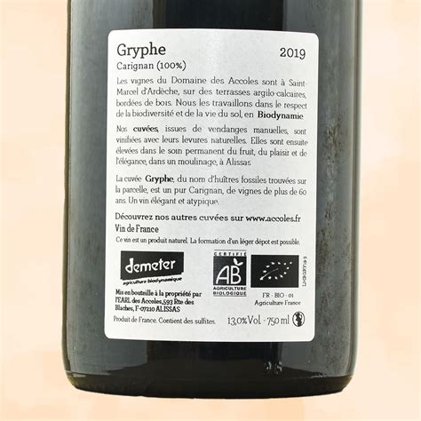 Gryphe Vin Naturel Domaine Des Accoles