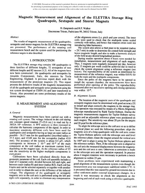 Pdf Magnetic Measurement And Alignment Of The Elettra Storage Ring Quadrupole Sextupole And