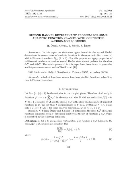 Pdf Second Hankel Determinant Problem For Some Analytic Function Classes With Connected K
