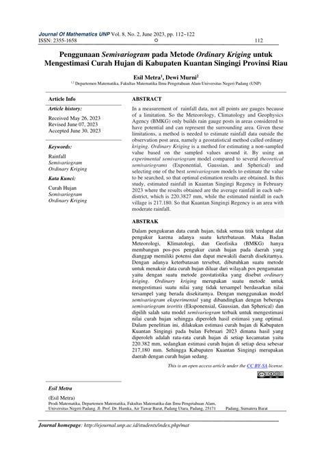 Pdf Penggunaan Semivariogram Pada Metode Ordinary Kriging Untuk