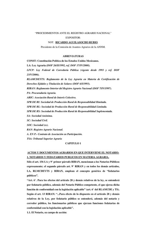 PROCEDIMIENTOS ANTE EL REGISTRO AGRARIO NACIONAL