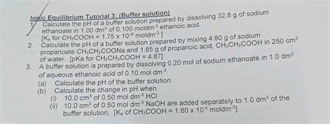 Lonic Equilibrium Tutorial Buffer Solution Studyx