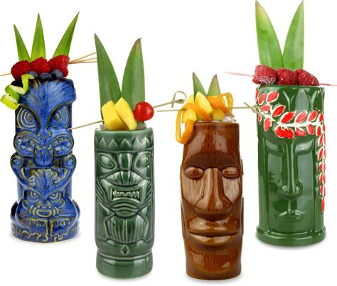 Tiki Mugs Cocktail Mugs Set Of 4 Ceramic Tiki Cocktail Glasses For Cool