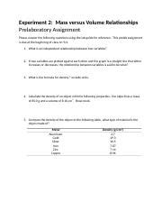Experiment Prelab FA Docx Experiment Mass Versus Volume Relationships Prelaboratory