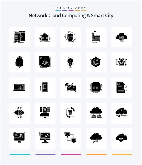 Creative Network Cloud Computing And Smart City 25 Glyph Solid Black