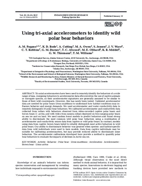 Pdf Using Tri Axial Accelerometers To Identify Wild Polar Bear Behaviors