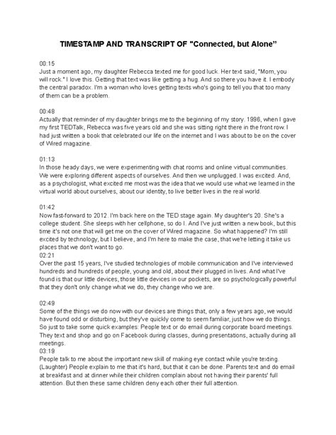Timestamp And Transcript Of Connected But Alone” Timestamp And