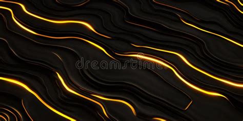 Abstract Black Wavy Background With Golden Glowing Lines Flowing On Its