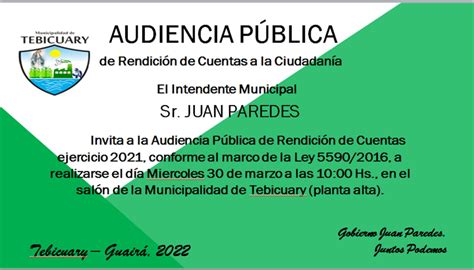 Invitación A Audiencia Pública De Rendición De Cuentas Tebicuary