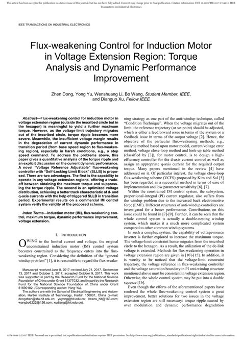 Pdf Flux Weakening Control For Induction Motor In Voltage Extension Region Torque Analysis