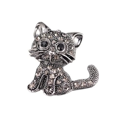 Vintage Black Crystal Cute Cat Brooch Pins Women Brooch 2018 Fashion