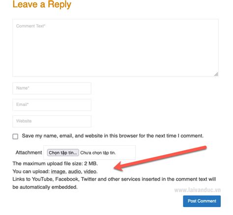Thêm Tệp Đính Kèm Trong Bình Luận Wordpress Mặc Định 1