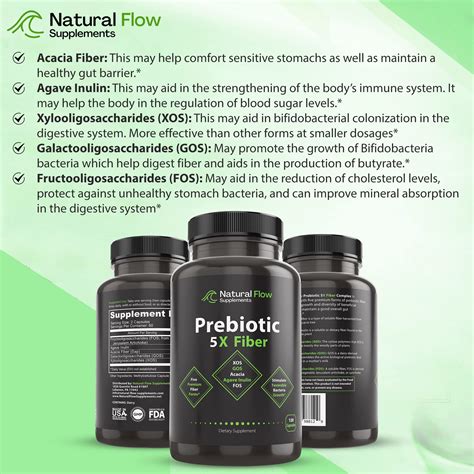 Prebiotic Fiber Supplement 5 In 1 Capsules Natural Flow 5x Fiber Xos