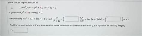 Solved Show That An Implicit Solution