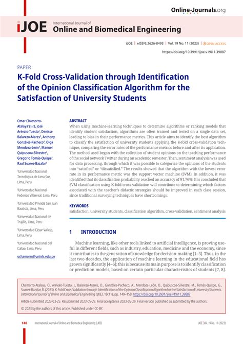 Pdf K Fold Cross Validation Through Identification Of The Opinion