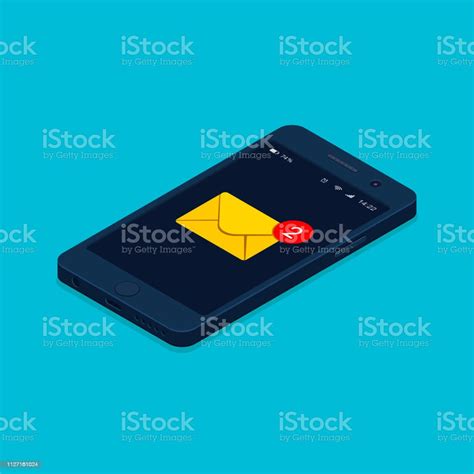 스마트폰 그리고 들어오는 메시지 아이소메트릭 그림입니다 새로운 메일 Sms 알림을 이메일 격리 하는 벡터 일러스트 레이 션 3