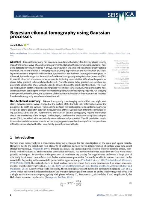 PDF Bayesian Eikonal Tomography Using Gaussian Processes