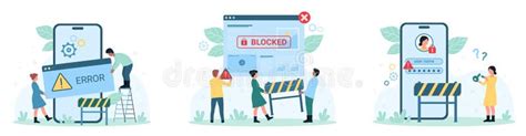 network error account block set tiny people holding warning message