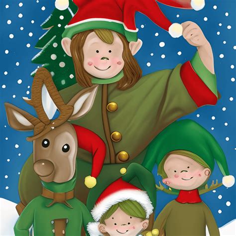 A Realistic Christmas Card With Whimsical Elves And Reindeer · Creative