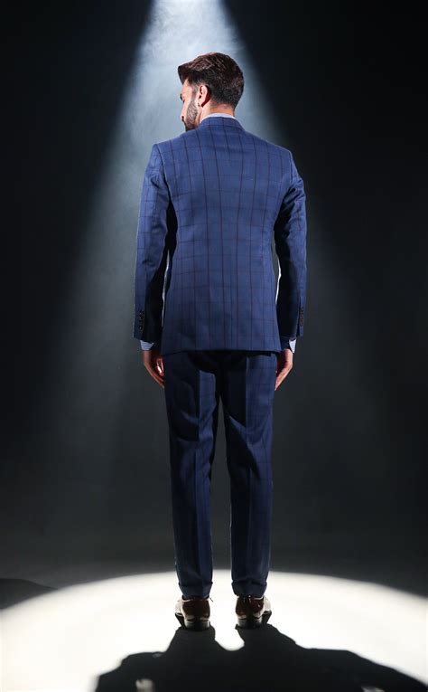Midnight Blue Windowpane Check Suit For Men Char Chaand