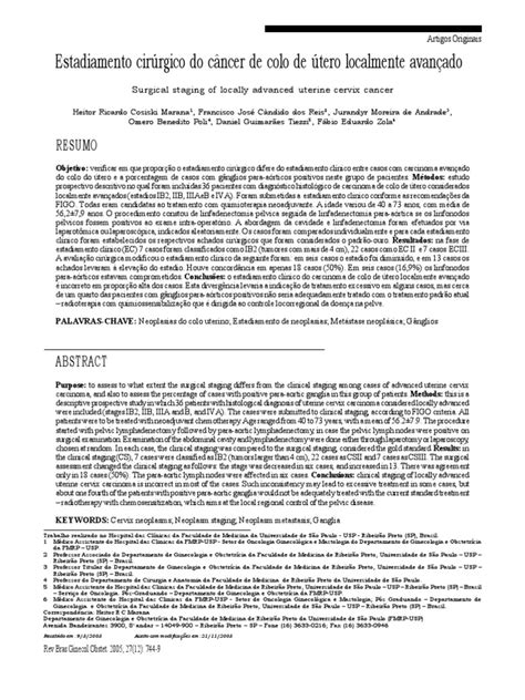 Estadiamento Do Câncer De Colo De Útero Localmente Avançado Pdf