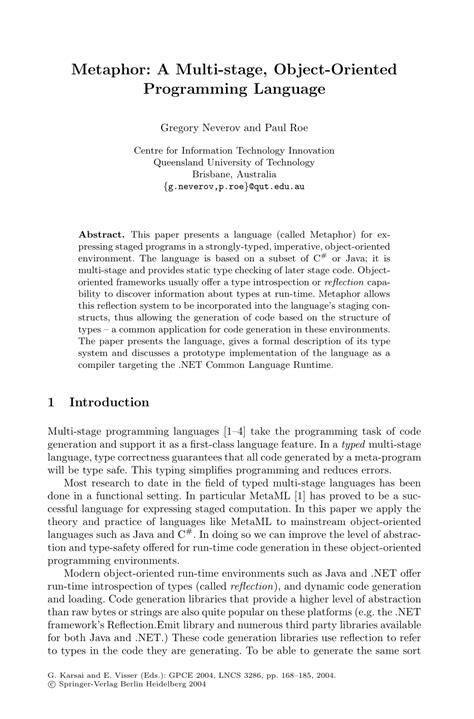 Pdf Metaphor A Multi Stage Object Oriented Programming Language