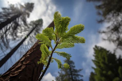 Young Sequoia Tree Reaching For The Sky With Its First New Leaves Of Spring Stock Illustration