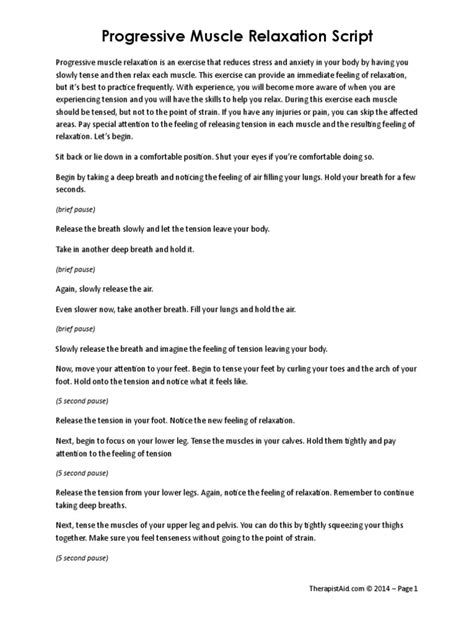 Progressive Muscle Relaxation Script Brief Pause Pdf Relaxation