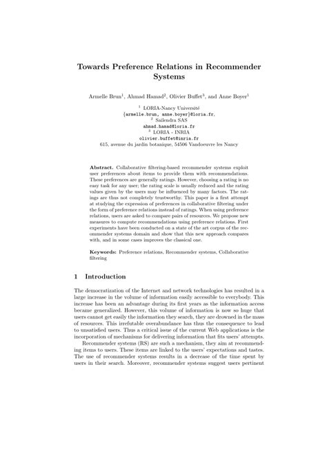 Pdf Towards Preference Relations In Recommender Systems