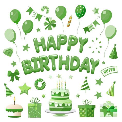 Green Happy Birthday Party Celebration With Balloons Cake And Ts