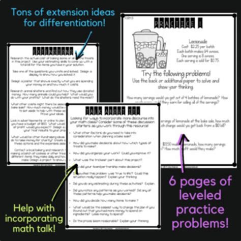 Real World Math Problems Math Project Bake Sale Math Task Print