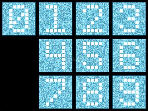 a set of numeric characters from zero to nine stylized numbers inside