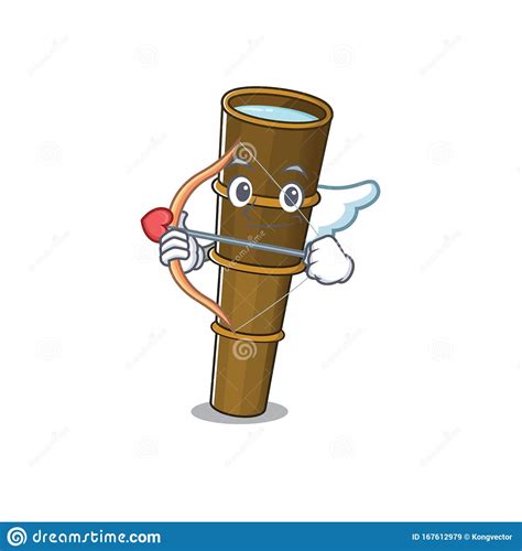Cute Telescope Scroll Cupid Cartoon Personage Met Pijl En Vleugels