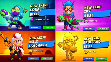 Belle All Skins Unlock Animations Brawl Stars Youtube
