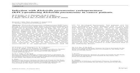 Infection With Klebsiella Pneumoniae Carbapenemase Kpc Producing