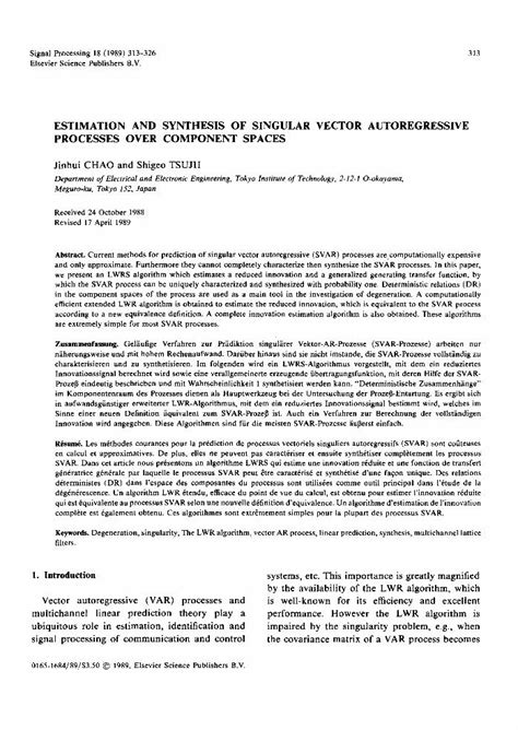 Pdf Estimation And Synthesis Of Singular Vector Autoregressive