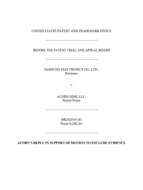 Fillable Online Reply To Motion To Exclude Evidence In Ipr Case Fax