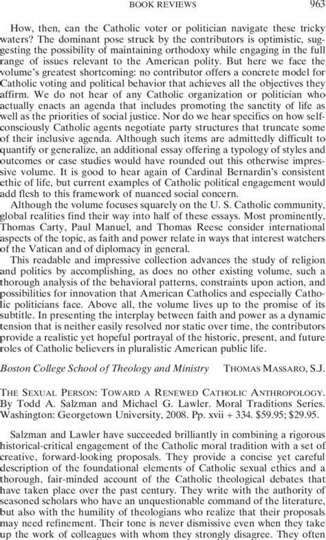 Book Review The Sexual Person Toward A Renewed Catholic Anthropology Christopher P Vogt 2009