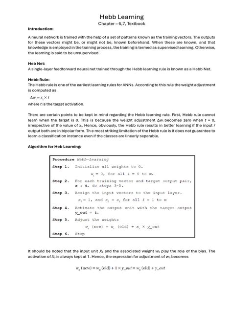 Notes 2 Supervised Hebb Learning Pdf Artificial Neural Network