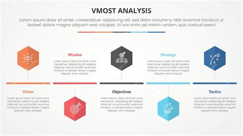 십육각형 또는 육각형 모양의 슬라이드 프레젠테이션을위한 Vmost 분석 템플릿 인포그래픽 개념 5 점 목록과 평면 스타일 터
