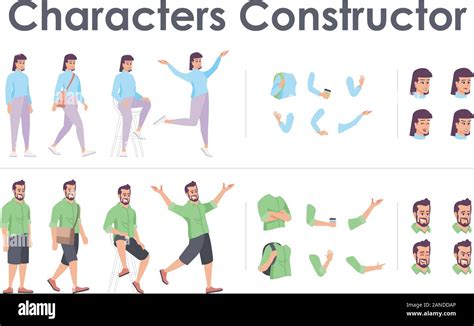 Man Woman Front View Animated Flat Vector Characters Design Set Male